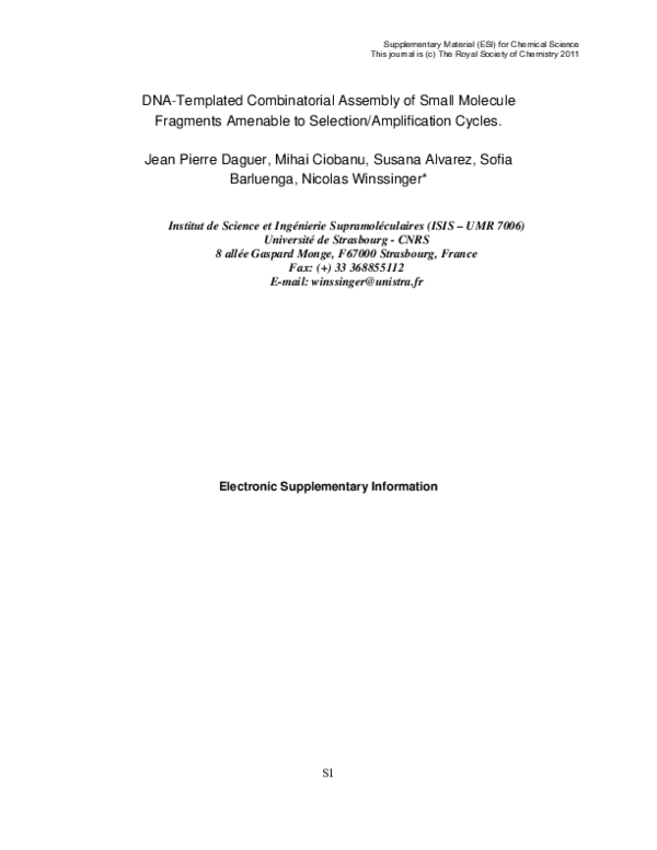 (PDF) DNA-templated combinatorial assembly of small molecule fragments amenable to selection ...