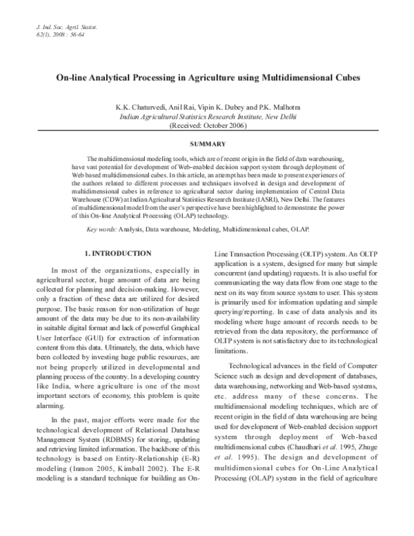 Pdf On Line Analytical Processing In Agriculture Using Multidimensional Cubes Vipin Dubey