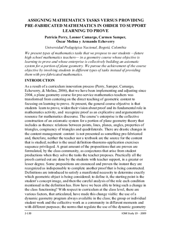 (PDF) Assigning mathematics tasks versus providing pre-fabricated mathematics in order to ...
