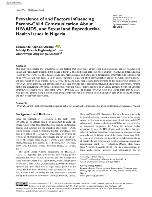 (PDF) Prevalence of and Factors Influencing Parent–Child Communication ... (PDF) Prevalence of and Factors Influencing Parent–Child Communication ...