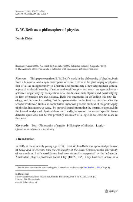 (PDF) E. W. Beth as a philosopher of physics