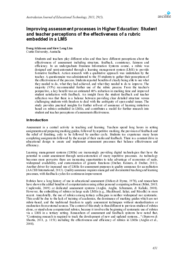 (PDF) Improving assessment processes in Higher Education: Student and ...