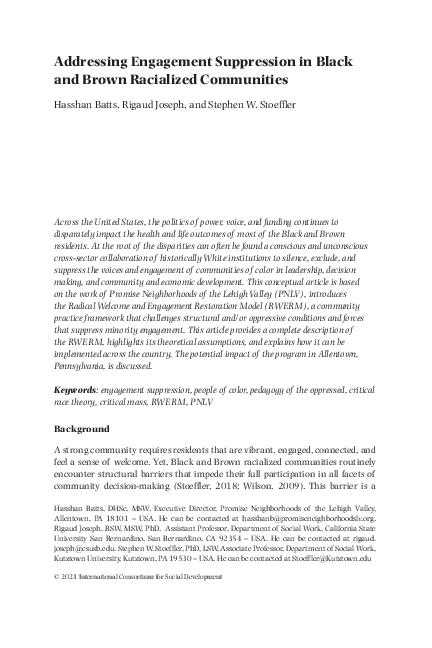 (PDF) Addressing Engagement Suppression in Black and Brown Racialized ...