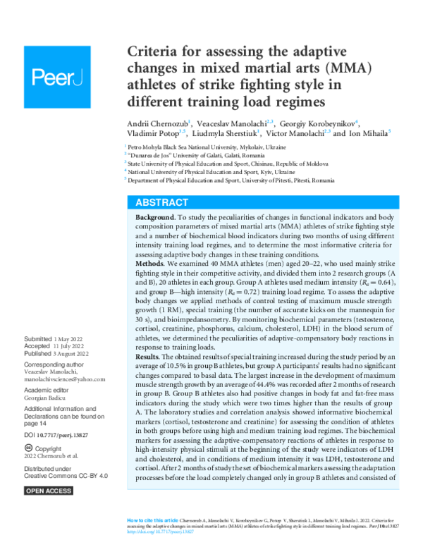 (PDF) Criteria for assessing the adaptive changes in mixed martial arts ...