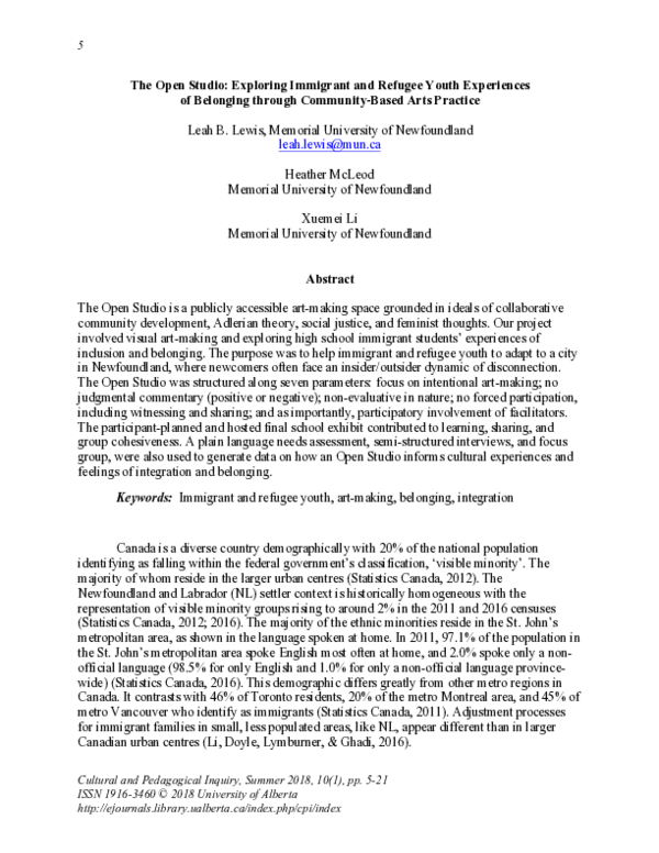 (PDF) The Open Studio: Exploring Immigrant and Refugee Youth ...