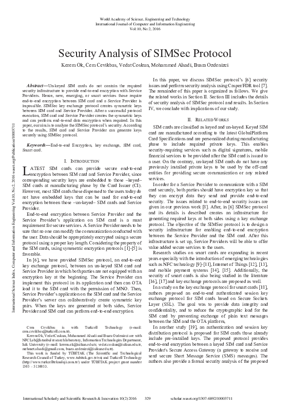 (PDF) Security Analysis Of Simsec Protocol