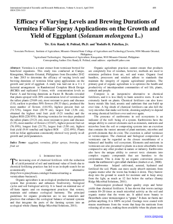 (PDF) Efficacy of Varying Levels and Brewing Durations of Vermitea ...