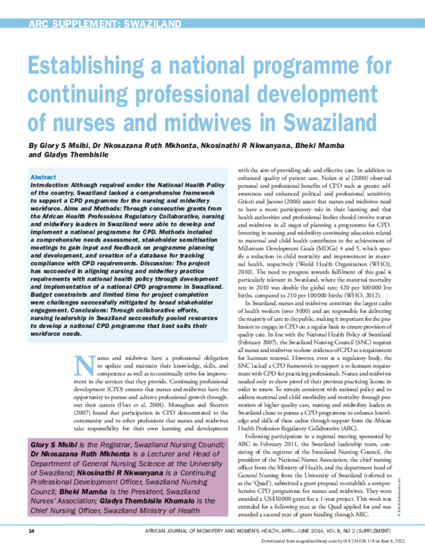(PDF) Establishing a national programme for continuing professional development of nurses and ...