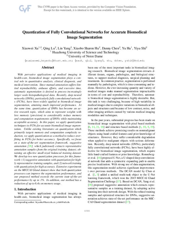 Pdf Quantization Of Fully Convolutional Networks For Accurate Biomedical Image Segmentation