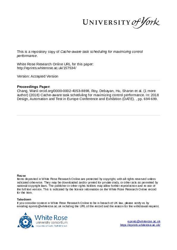 (PDF) Cache-aware task scheduling for maximizing control performance