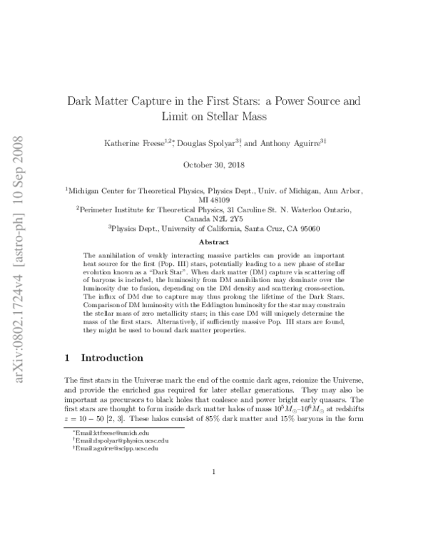 (PDF) Dark matter capture in the first stars: a power source and limit ...