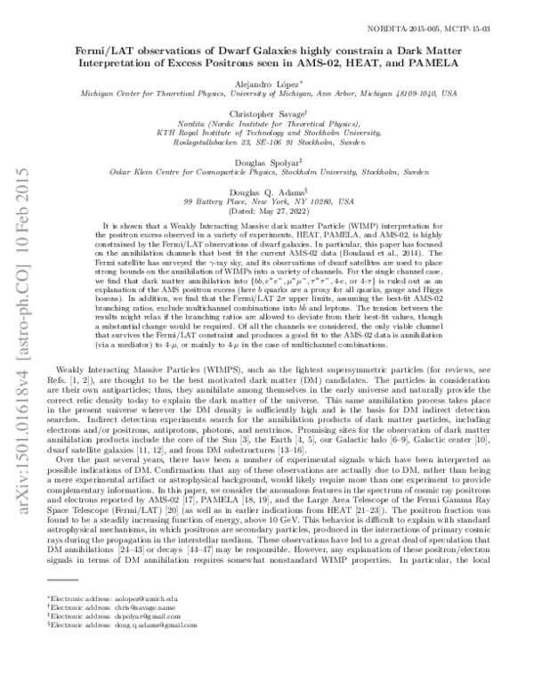 Pdf Fermi Lat Observations Of Dwarf Galaxies Highly Constrain A Dark Matter Interpretation Of