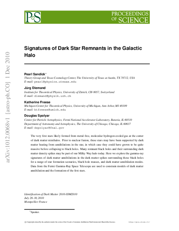 (PDF) Signatures of Dark Star Remnants in the Galactic Halo