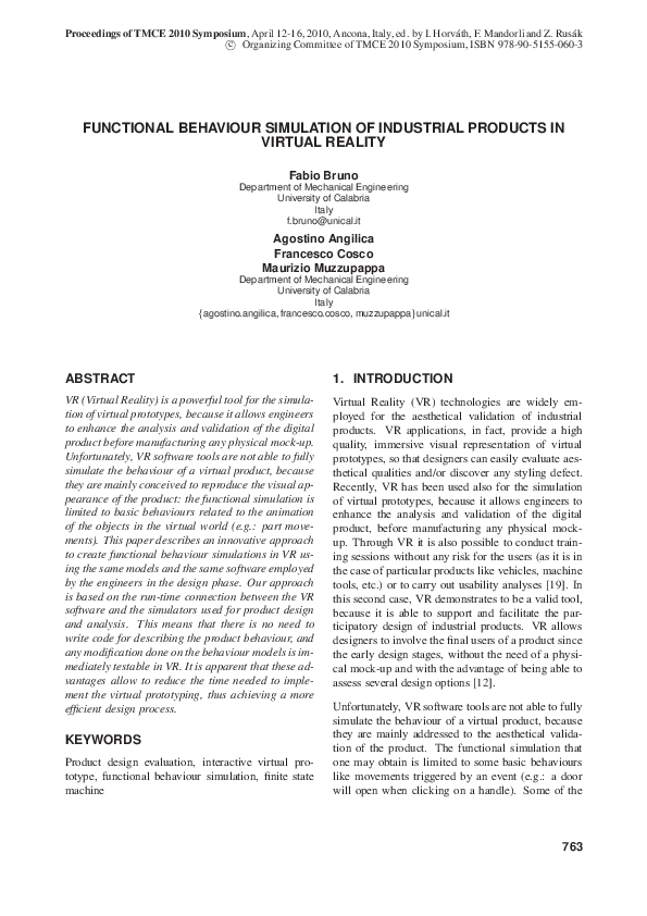 (PDF) Functional behaviour simulation of industrial products in virtual reality