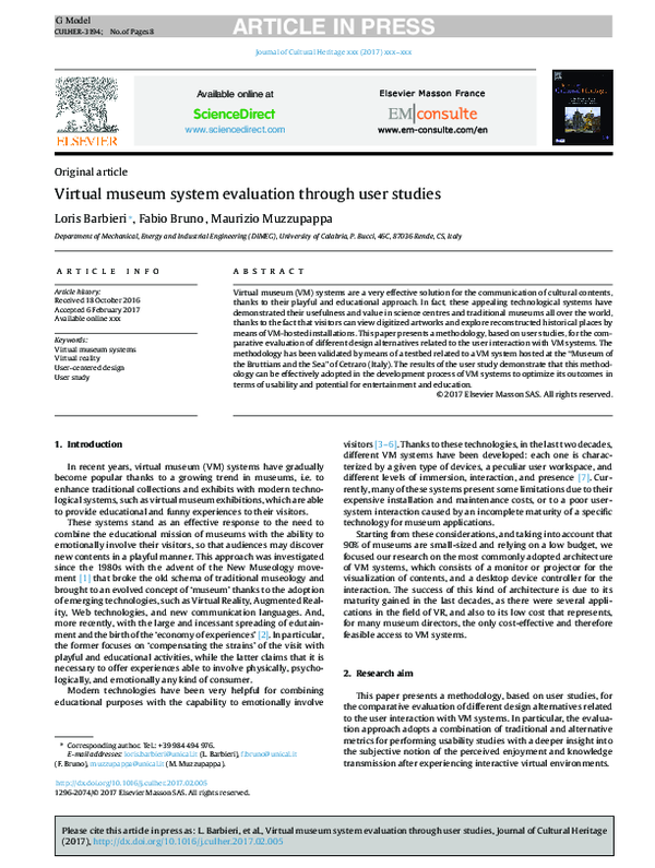 (PDF) Virtual museum system evaluation through user studies