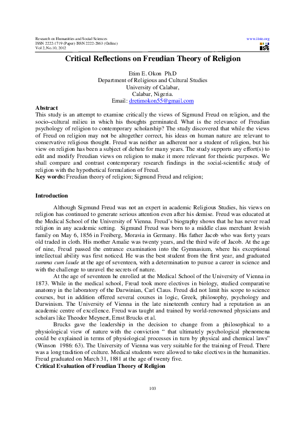 (PDF) Critical Reflections on Freudian Theory of Religion