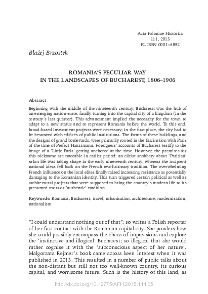 (PDF) Romania’s Peculiar Way in the Landscapes of Bucharest, 1806–1906
