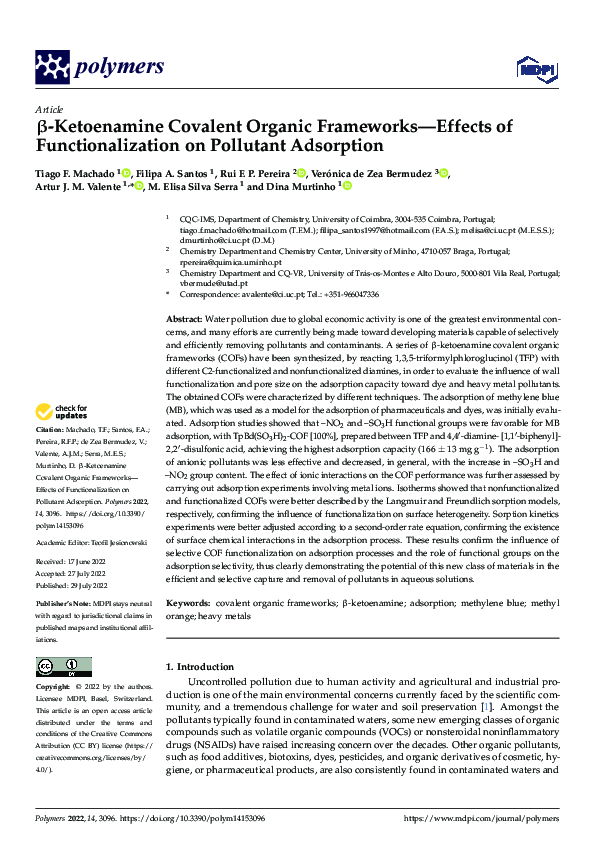 (PDF) β-Ketoenamine Covalent Organic Frameworks—Effects of ...