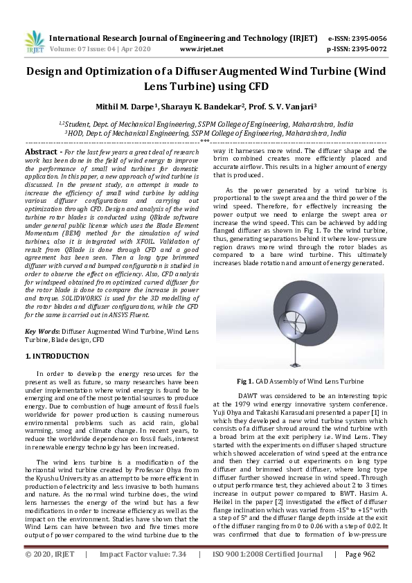 (PDF) Design and Optimization of a Diffuser Augmented Wind Turbine (Wind Lens Turbine) using CFD