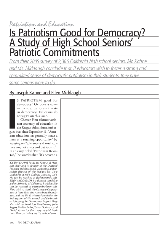 (PDF) Is Patriotism Good for Democracy? A Study of High School Seniors ...