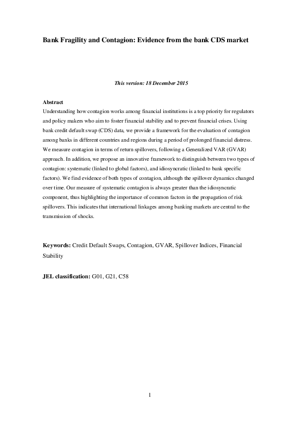 (PDF) Bank fragility and contagion: Evidence from the bank CDS market
