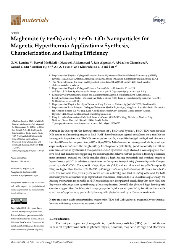 (PDF) Maghemite (γ-Fe2O3) and γ-Fe2O3-TiO2 Nanoparticles for Magnetic Hyperthermia Applications ...
