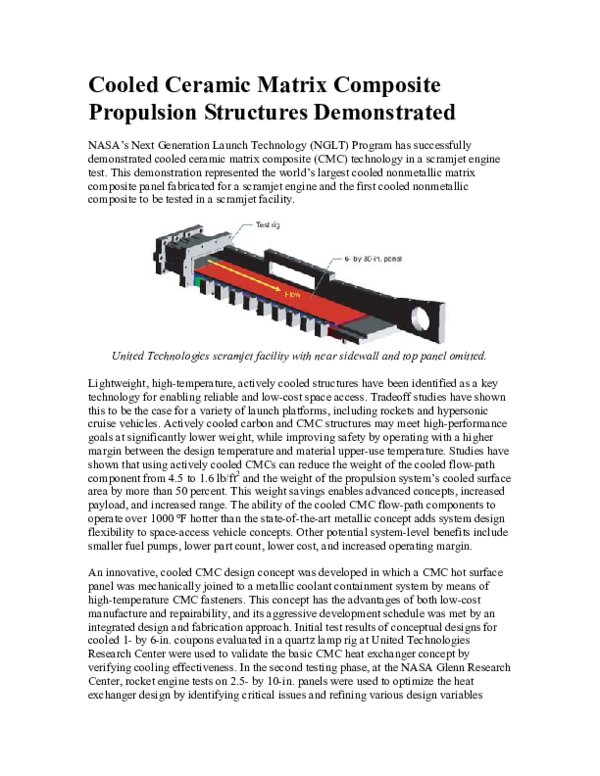 (PDF) Cooled Ceramic Matrix Composite Propulsion Structures Demonstrated