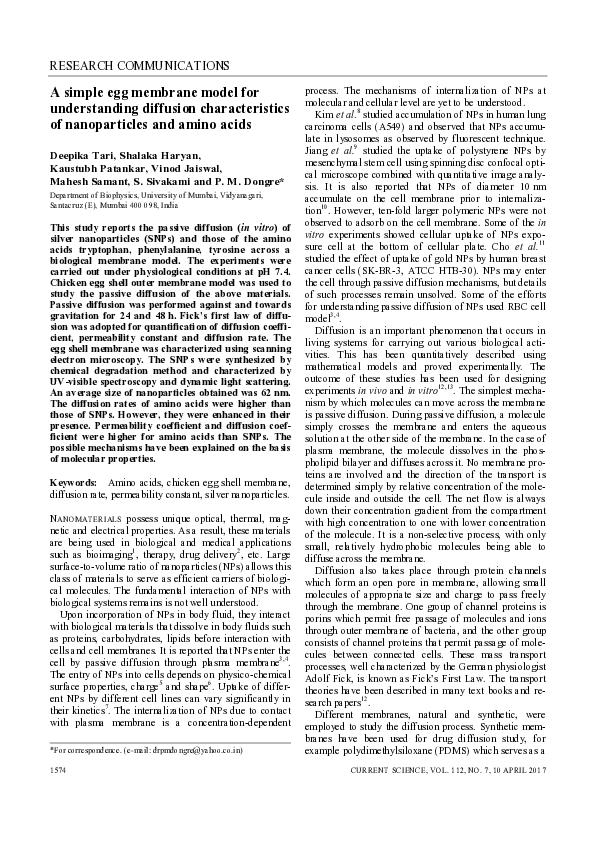 (PDF) A Simple Egg Membrane Model for Understanding Diffusion ...