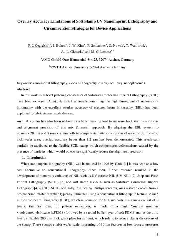 (PDF) Overlay accuracy limitations of soft stamp UV nanoimprint ...