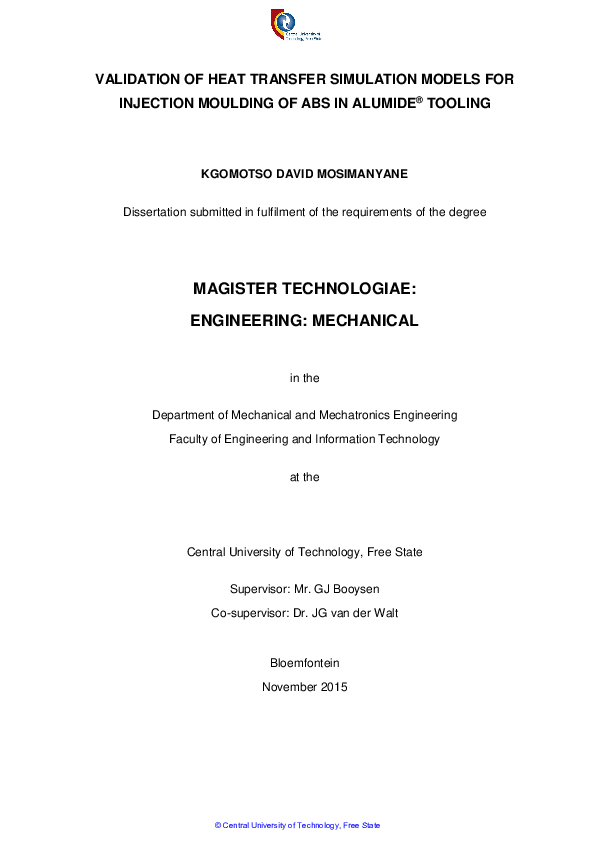 (PDF) Validation of Heat Transfer Simulation Models for Injection Moulding of Abs in Alumide ...