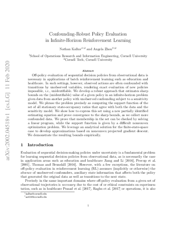(PDF) Confounding-Robust Policy Evaluation in Infinite-Horizon Reinforcement Learning