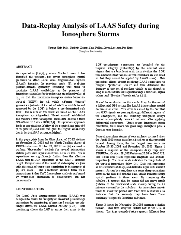 (PDF) Data-replay analysis of laas safety during ionosphere storms