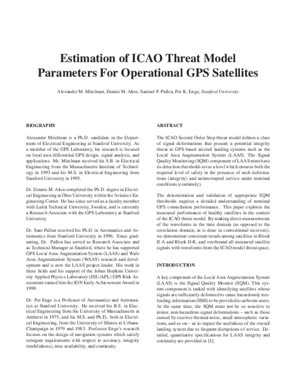 (PDF) Estimation of ICAO Threat Model Parameters for Operational GPS ...