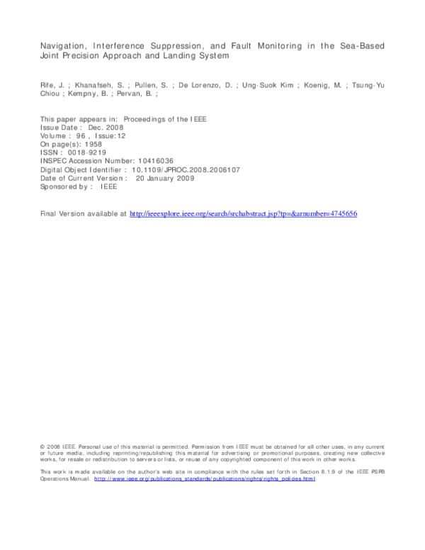 (PDF) Navigation, Interference Suppression, and Fault Monitoring in the ...