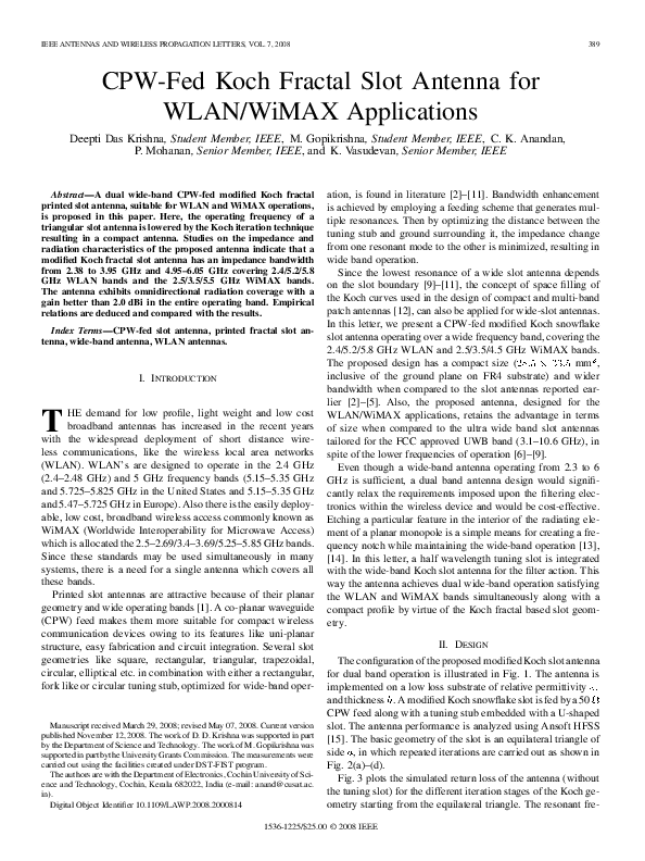 (PDF) CPW-Fed Koch Fractal Slot Antenna for WLAN/WiMAX Applications