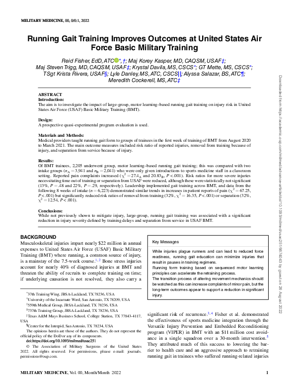 (PDF) Running Gait Training Improves Outcomes at United States Air ...