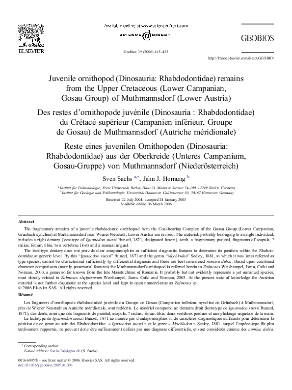 (PDF) Juvenile ornithopod (Dinosauria: Rhabdodontidae) remains from the ...