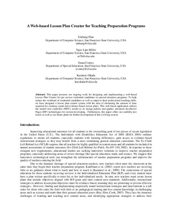 (PDF) A Web-based Lesson Plan Creator for Teaching Preparation Programs