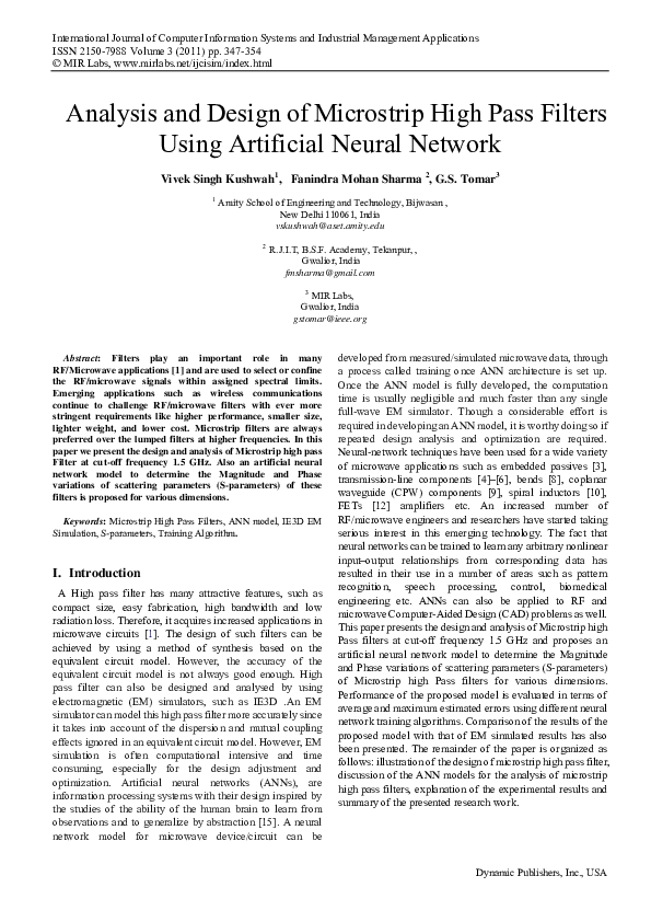 (PDF) Analysis and Design of Microstrip High Pass Filters Using Artificial Neural Network