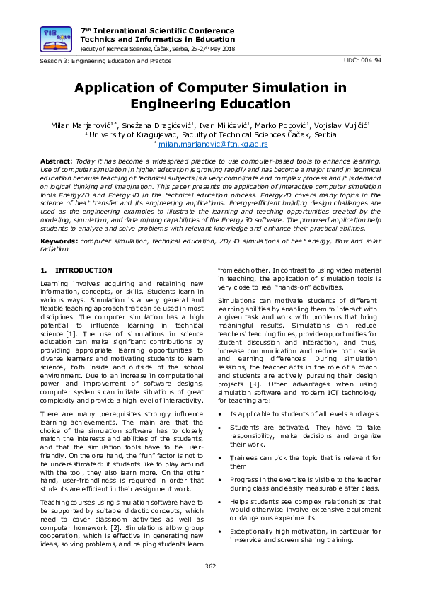 (PDF) Application of Computer Simulation in Engineering Education
