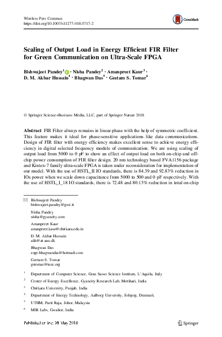 Pdf Scaling Of Output Load In Energy Efficient Fir Filter For Green Communication On Ultra