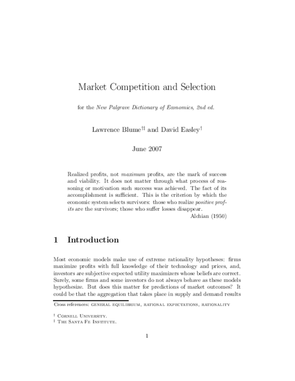(PDF) Market Competition and Selection