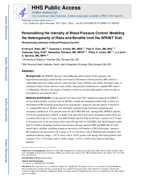 (PDF) Personalizing the Intensity of Blood Pressure Control: Modeling ...