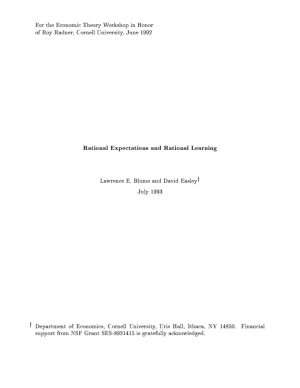 (PDF) Rational Expectations and Rational Learning | Lawrence Blume ...