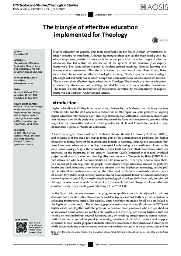 (PDF) The triangle of effective education implemented for Theology