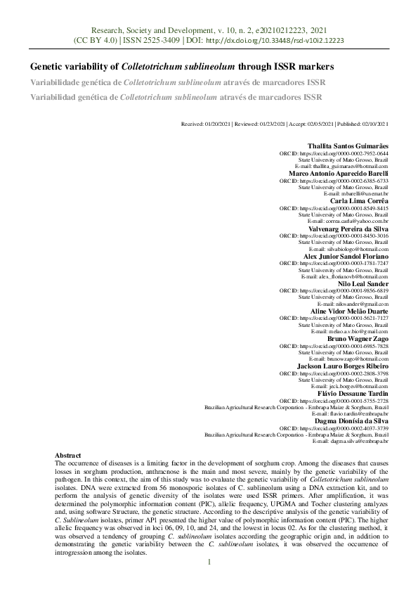 (PDF) Genetic variability of Colletotrichum sublineolum through ISSR markers