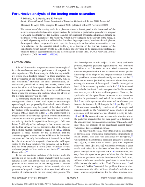 (PDF) Neoclassical tearing mode saturation in periodic current sheets ...