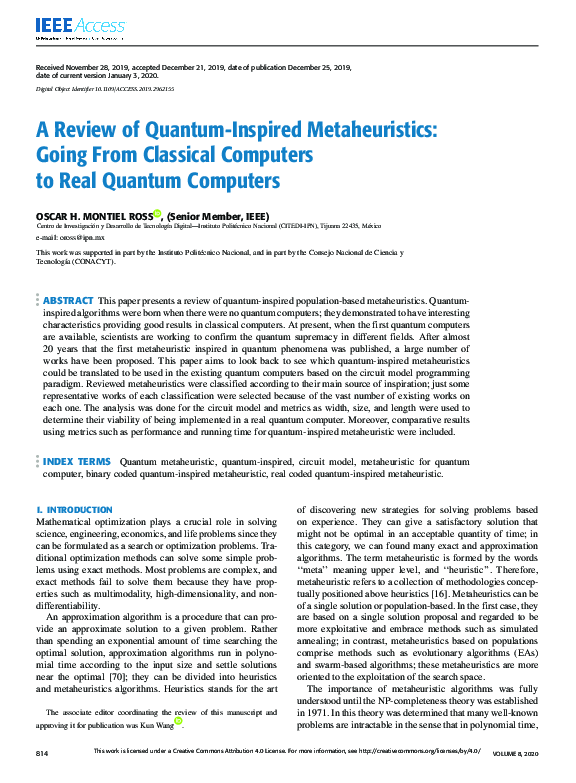 (PDF) A Review of Quantum-Inspired Metaheuristics: Going From Classical Computers to Real ...