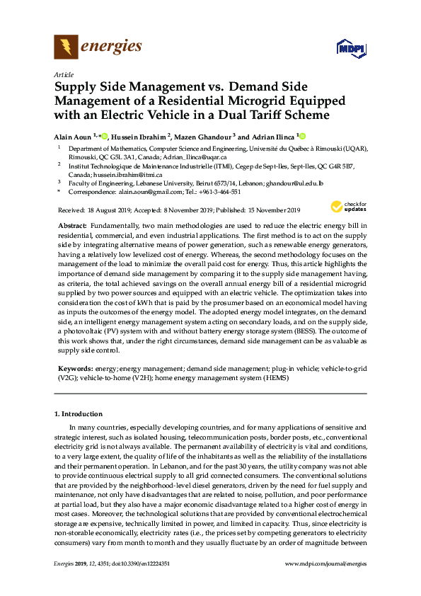 (PDF) Supply Side Management vs. Demand Side Management of a Residential Microgrid Equipped with ...