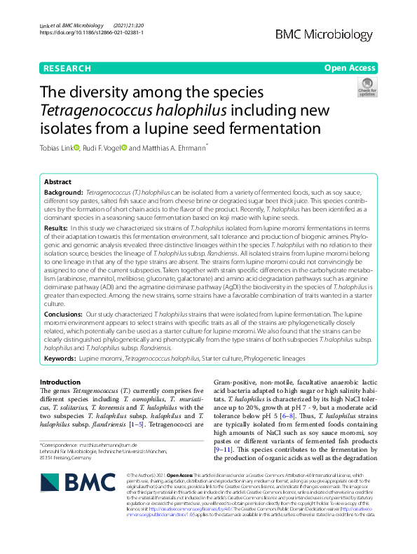 (PDF) The diversity among the species Tetragenococcus halophilus ...